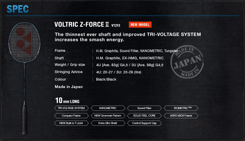 Yonex Voltric Z - Force 2 Badminton Racket + Free Options